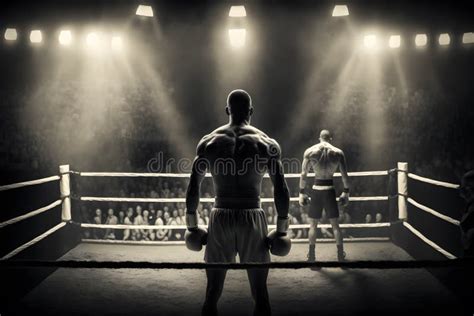 Professional Boxer Fighting On The Grand Arena Panorama View Neural Network Ai Generated Stock
