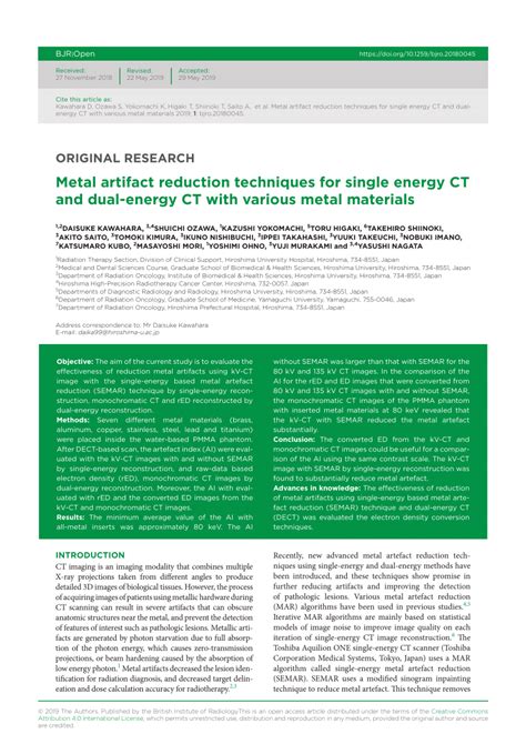 pdf metal artifact reduction techniques for single energy ct and dual
