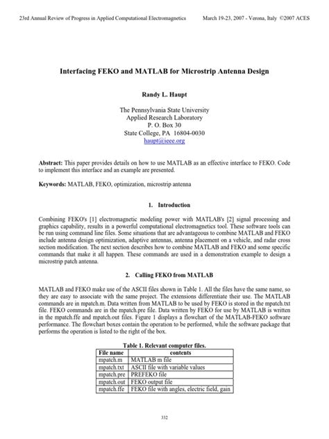 Aces 2007 Interfacing Feko And Matlab Pdf