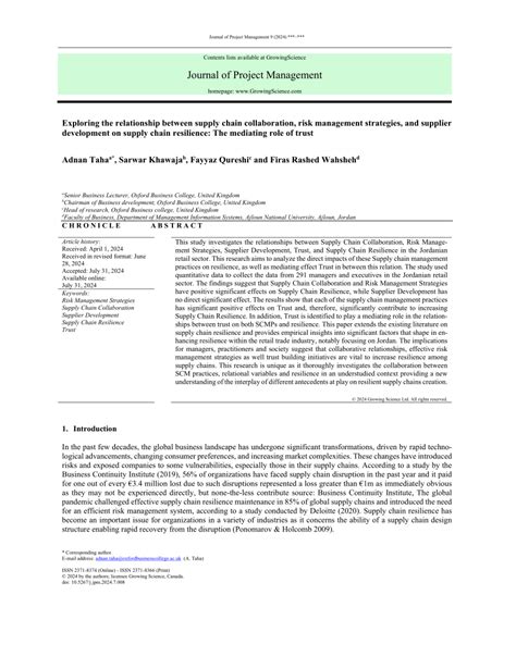Pdf Exploring The Relationship Between Supply Chain Collaboration Risk Management Strategies