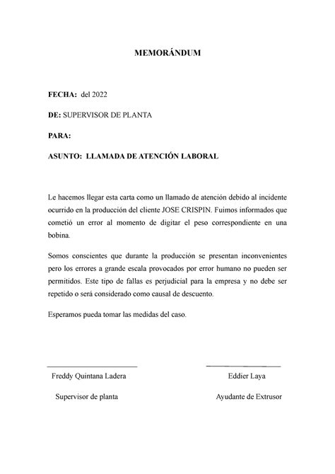 Memorándum Ejemplo De Memoradum MemorÁndum Fecha Del 2022 De