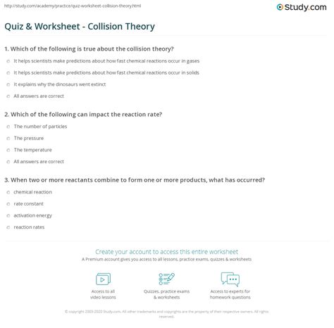 Quiz And Worksheet Collision Theory