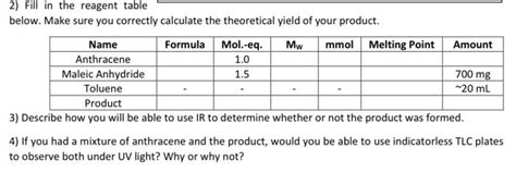 2 Fill In The Reagent Table Below Make Sure You Chegg Com
