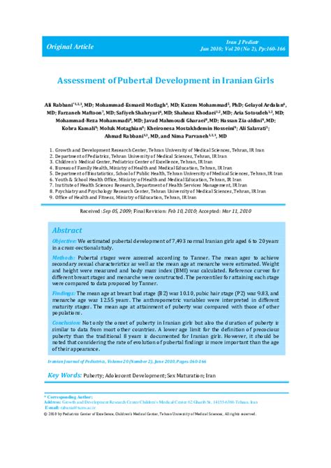Pdf Assessment Of Pubertal Development In Iranian Girls
