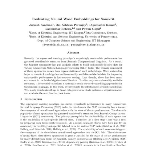 Evaluating Neural Word Embeddings For Sanskrit Acl Anthology