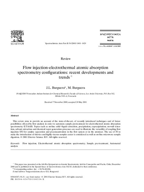 Pdf Flow Injection Electrothermal Atomic Absorption Spectrometry Configurations Recent