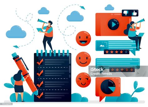 피드백을 위해 설문조사를 작성합니다 댓글에 이모티콘 서비스의 사용자 평점 경험을 향상시키기 위한 평가 시험 및 설문지 랜딩 페이지 웹 사이트 모바일 전단지 포스터용 플랫