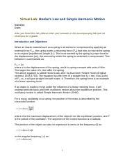 Hookes Law And SHM VLab 2020 Docx Virtual Lab Hooke S Law And Simple Harmonic Motion Name S