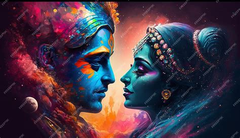 Lord Krishna와 Radha Ai 생성기 아트 이미지 프리미엄 사진