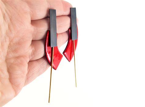 Red Statement Earrings Deep Red Earrings Drop Red Earrings Etsy