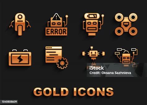 컴퓨터 Api 인터페이스 드론 로봇 분해된 로봇 배터리 배터리 부족 및 오류 아이콘을 설정합니다 벡터 가공의 인물에 대한 스톡