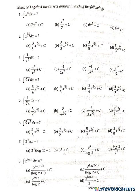 Indefinite Integral Worksheet Live Worksheets Worksheets Library