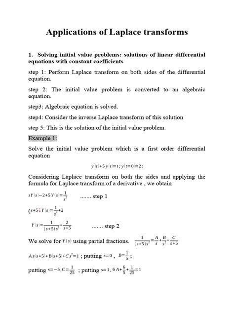 Applications Of Laplace Transforms Pdf Equations Mathematical