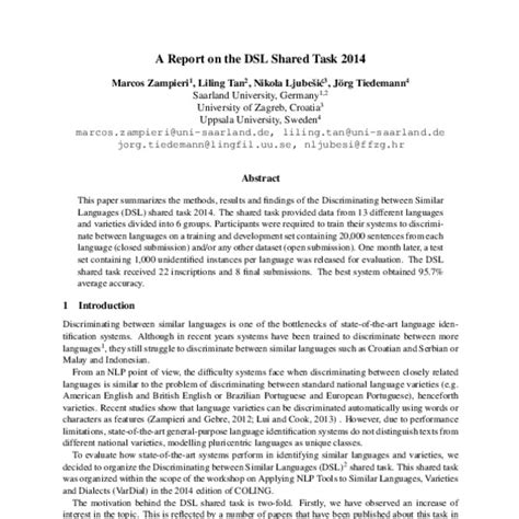 A Report On The Dsl Shared Task 2014 Acl Anthology