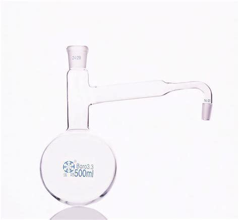 측면 튜브와 조인트가 있는 둥근 바닥 증류 플라스크 노동