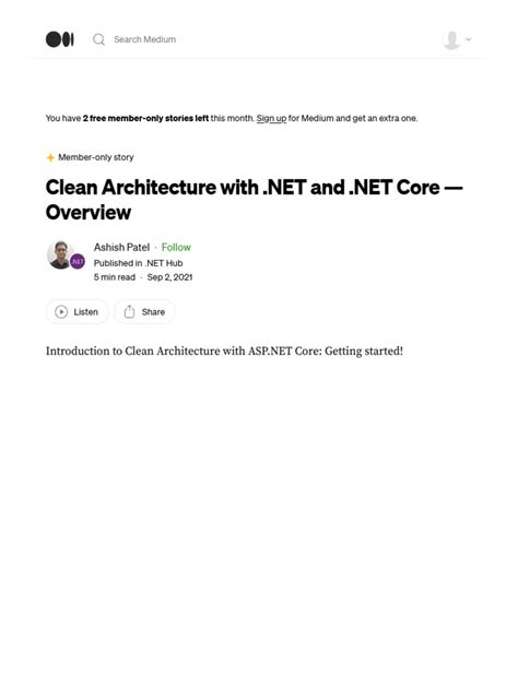Clean Architecture With Net And Net Core — Overview By Ashish Patel Net Hub Medium Pdf