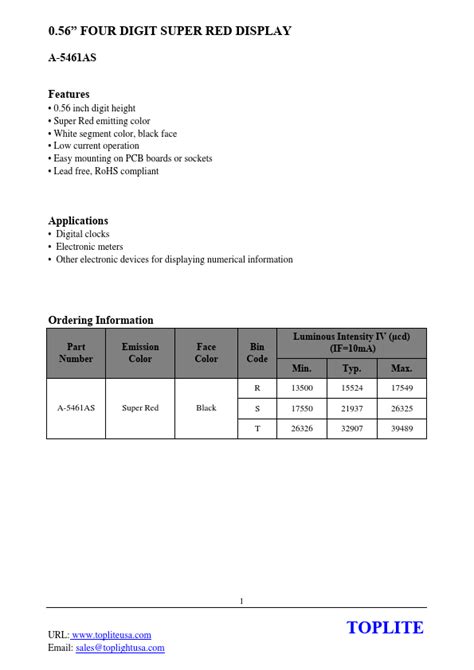 A 5461as Datasheet Toplight