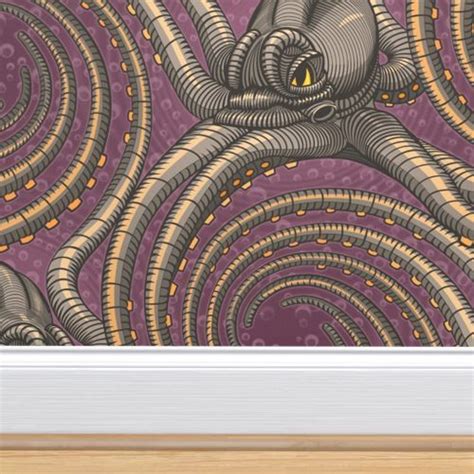 Kraken Roll ★ Purple Jumbo Scale Wallpaper Spoonflower Wallpaper Steampunk Octopus