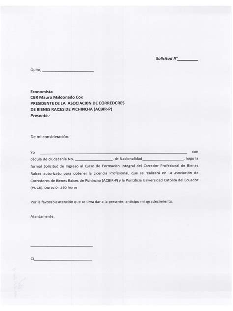 Carta De Solicitud De Ingreso Pdf