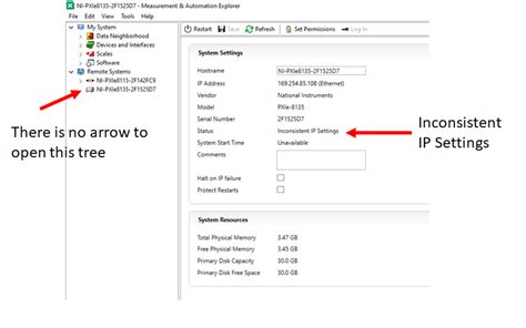 solved pxi realtime system configuration in max unable to open tree inconsistent ip settings