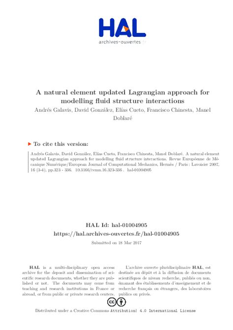 pdf a natural element updated lagrangian approach for modelling fluid structure interactions