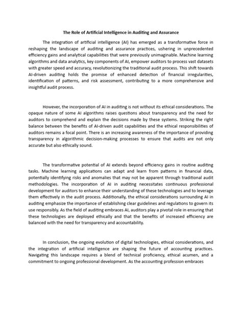 The Role Of Artificial Intelligence In Auditing And Assurance Pdf Artificial Intelligence