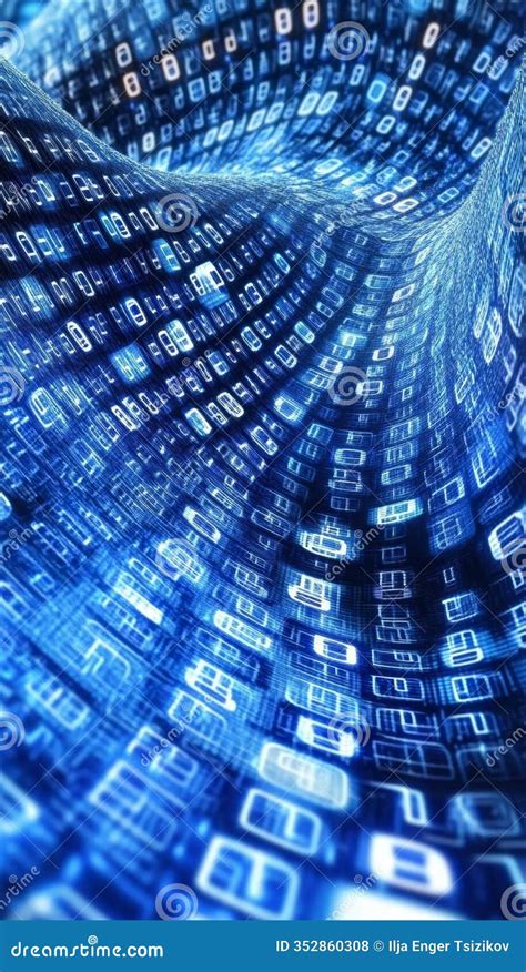 Digital Data Stream Swirling Binary Code Abstract Background In Light Blue And White Stock