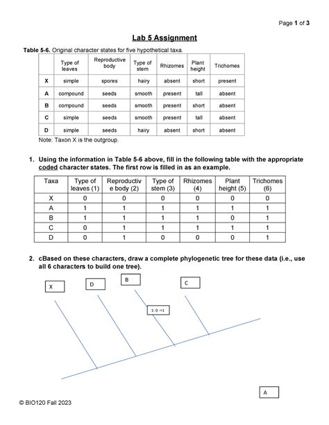 Lab5assignment Bio120f2023 Page 1 Of 3 Lab 5 Assignment Table 5 6