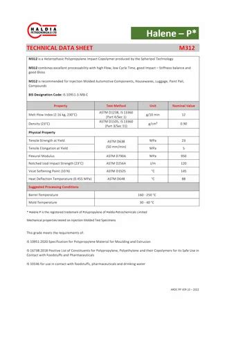 Pp White M312 Heterophasic Polypropylene Impact Copolymer For General Plastics 0 90 G Cm3 At