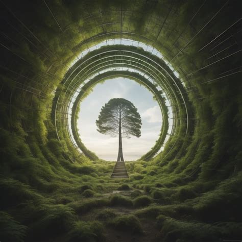 Premium Photo A Tree Is In A Tunnel That Has A Green Background And