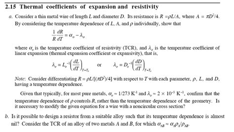 Solved 2 15 Thermal Coefficients Of Expansion And