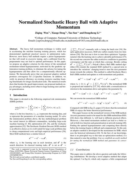 Pdf Normalized Stochastic Heavy Ball With Adaptive Momentum
