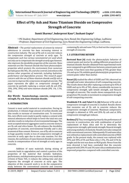 Irjet Effect Of Fly Ash And Nano Titanium Dioxide On Compressive Strength Of Concrete Pdf