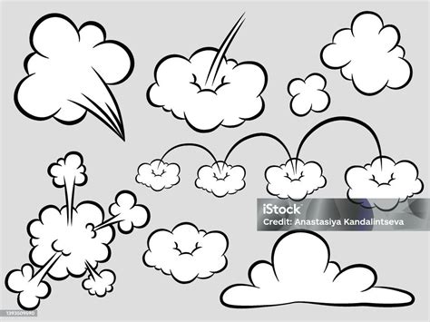 코믹 스타일 속도 요소 세트 흰색 배경에 고립 된 나쁜 냄새 연기 구름 만화책에 대한 스톡 벡터 아트 및 기타 이미지 만화책 모션 개체 그룹 Istock