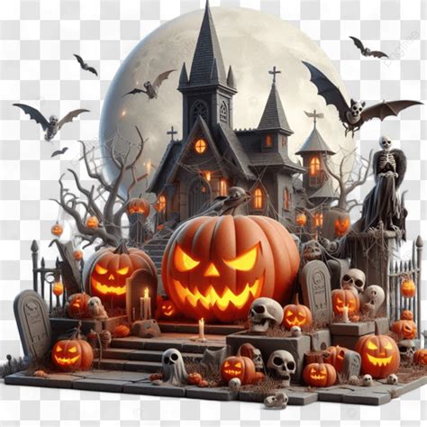 할로윈 호박과 으스스한 묘비를 보여주는 클립아트 스타일의 묘지 장면 클립 아트의 묘지 장면 할로윈 호박과 으스스한 묘비 전시 할로윈 Png 일러스트 및 이미지 에 대한