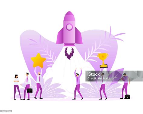로켓 사람들과 포스터 스타트업 기업 런칭 컨셉 플랫 작은 사람 벡터 일러스트 레이 션 로켓 부스터에 대한 스톡 벡터 아트 및 기타 이미지 로켓 부스터 세일 제트 팩