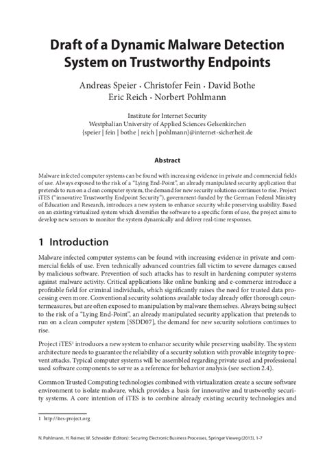 Draft Of A Dynamic Malware Detection On Trustworthy Endpoints