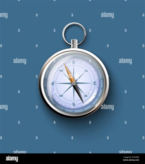 Realistic 3d Metal Silver Steel Vintage Antique Compass Isolated On