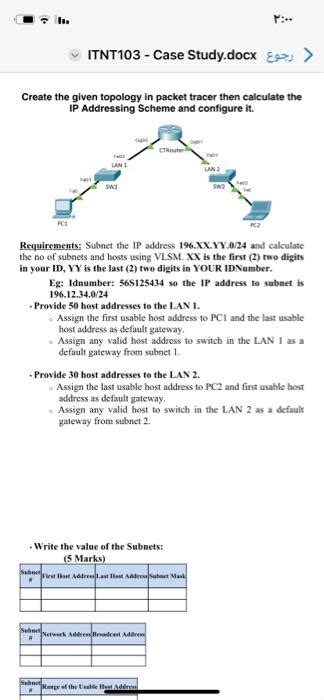 solved create the given topology in packet tracer then
