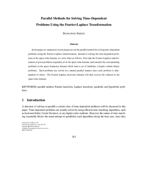 Pdf Parallel Methods For Solving Time Dependent Problems Using The Fourier Laplace Transformation