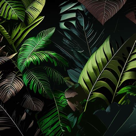 검은 배경에 사각형 프레임이 있는 열대 숲 프리미엄 벡터