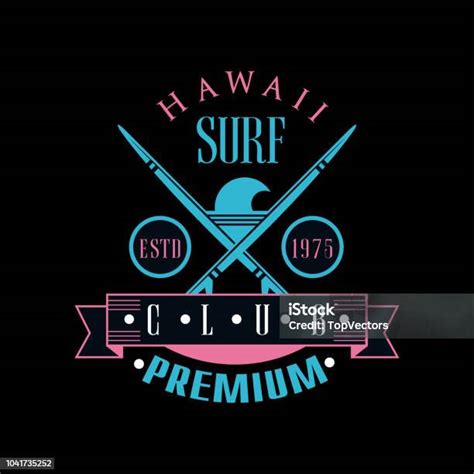 하와이 서핑 클럽 프리미엄 Estd 1975 로고 템플릿 디자인 요소 수 사용 서핑 클럽 상점 티셔츠 인쇄 엠 블 럼 배지 라벨 전단지 배너 포스터 벡터 일러스트 레이 션