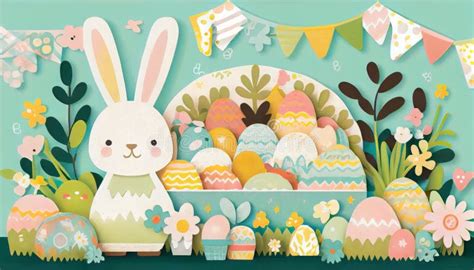 Easter Scene With Bunny Eggs And Bunnies Stock Illustration