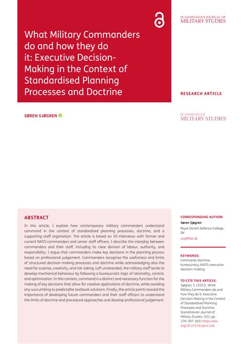 Pdf What Military Commanders Do And How They Do It Executive Decision Making In The Context