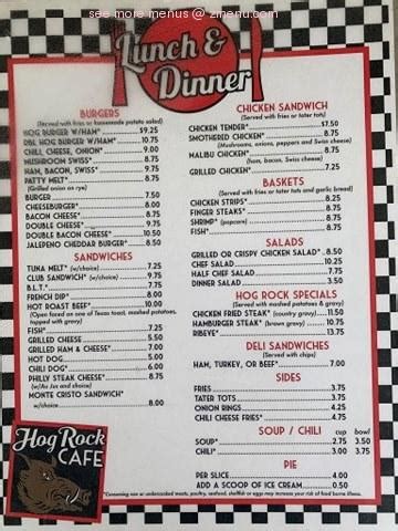 Menu At Hog Rock Cafe Ontario