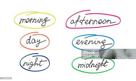 손으로 그린 거품에 하루 중 시간 비문 손으로 쓴 글씨 아침 저녁 오후 및 요법 음성 상자의 검은색 텍스트 0명에 대한 스톡 벡터 아트 및 기타 이미지 Istock