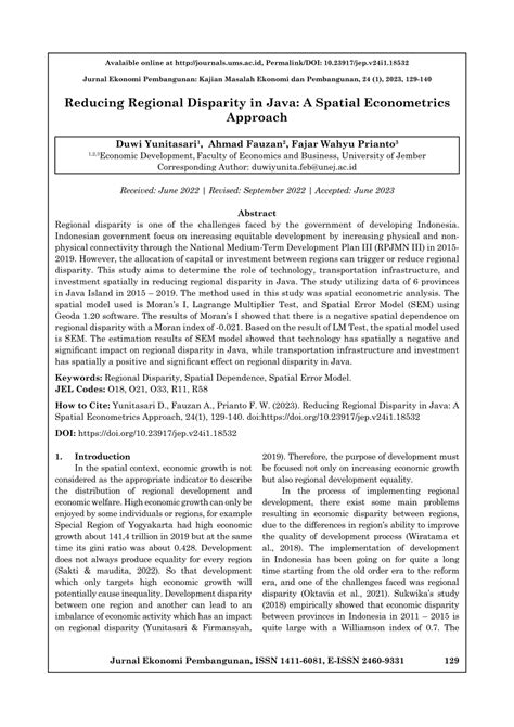 pdf spatial analysis on determinant reducing regional disparity in java