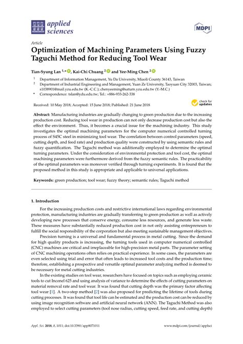 Pdf Optimization Of Machining Parameters Using Fuzzy Taguchi Method For Reducing Tool Wear