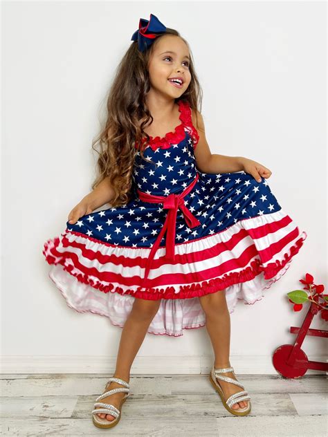 Girls American Flag Hi Lo Ruffle Dress 4th Of July Dresses Mia