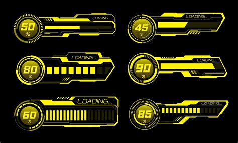 Set Of Hud Modern Loading Progress Bars User Interface Elements Design Technology Cyber Yellow